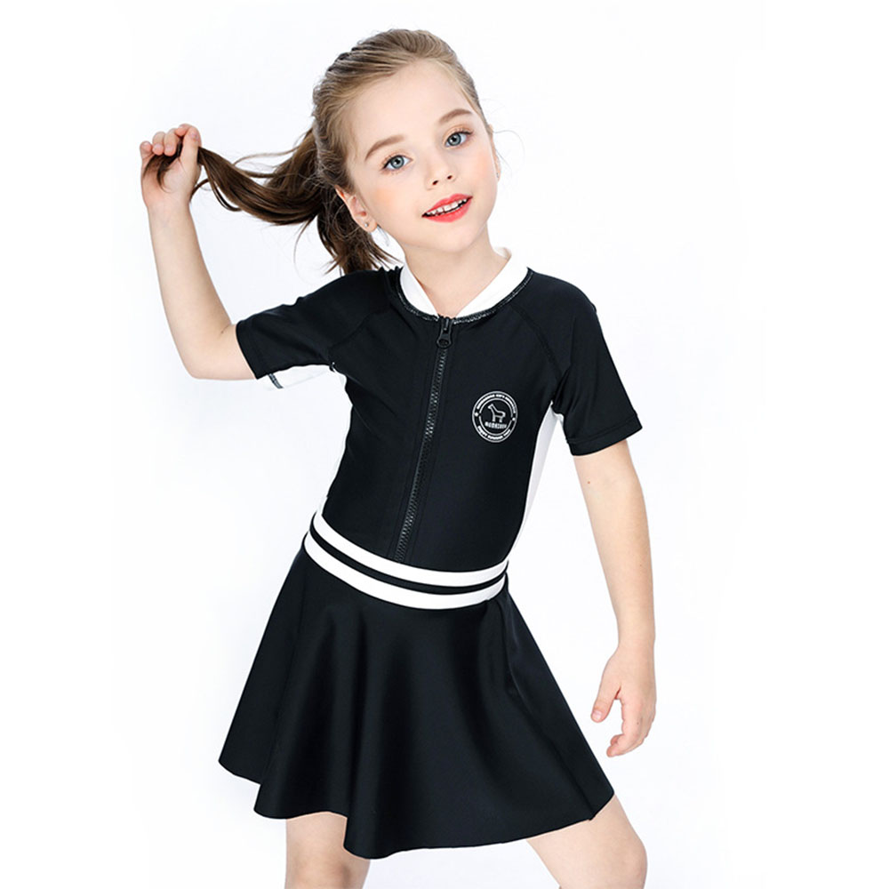 Girl Kids One piece Short Sleeve Zippered Swimsuit... – Grandado