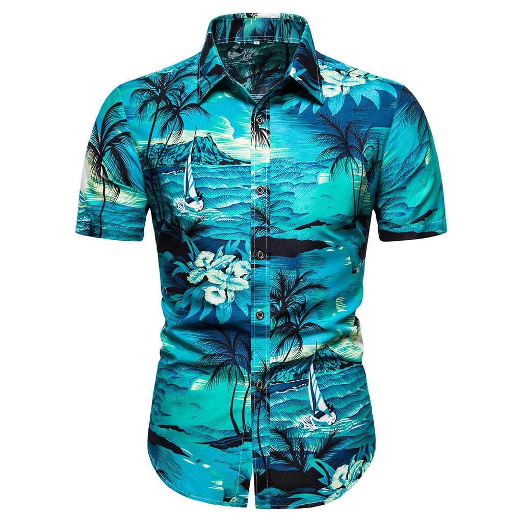 Mannen Zomer Mode Shirts Blauw Hawaii Gedrukt Kort... – Vicedeal