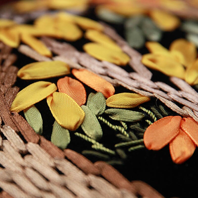 Flower Ribbon Embroidery Black Cushion kit Pillowc... – Grandado