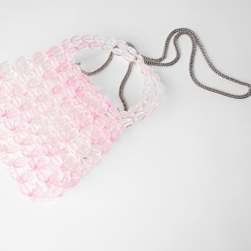 Pink bead bag beaded bag hand-held crystal beads w... – Grandado