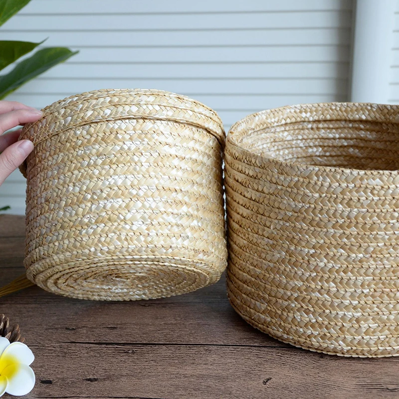Woven Straw Storage Baskets with Lid Rattan Snack ... – Grandado
