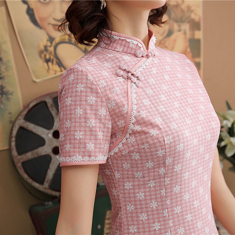 Chinese Dress Qipao Women Short Sleeve Pink Cheong... – Vicedeal