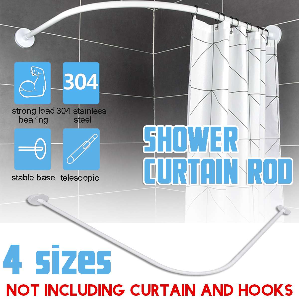 L Shape Extendable Corner Shower Curtain Rod Pole ... – Vicedeal