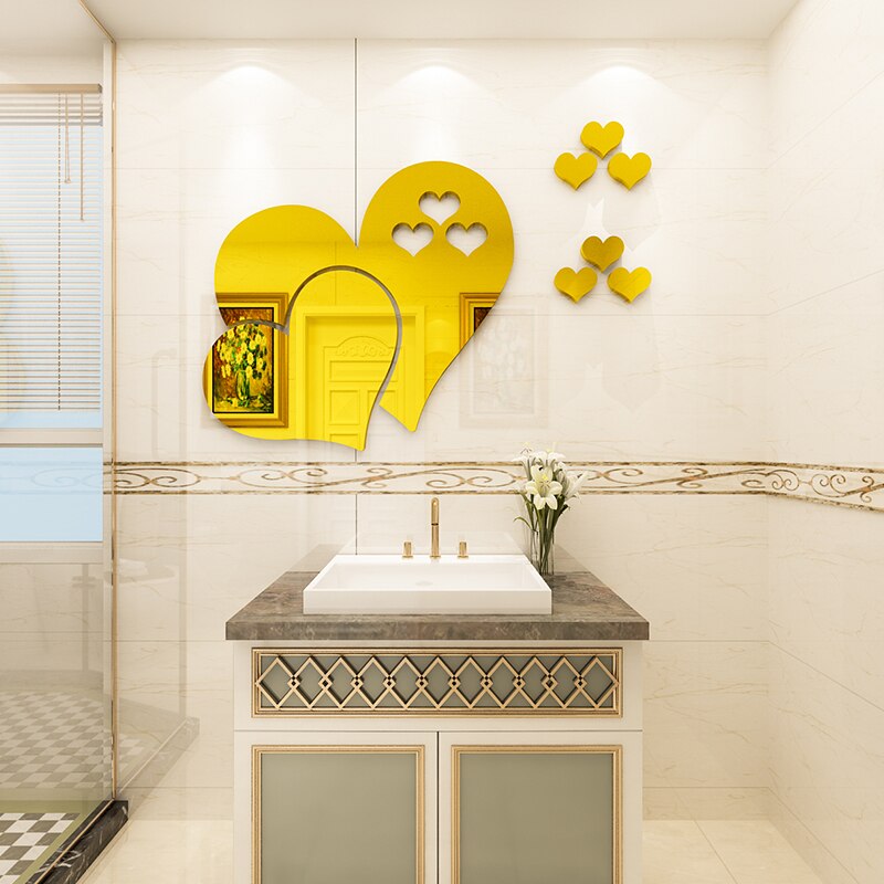 Coeur forme 3d miroir décor mural salle à manger c... – Grandado