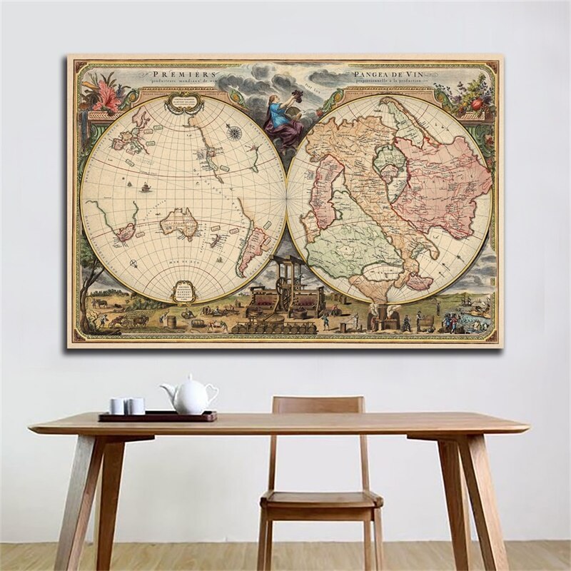 90x60cm Vintage Map Retro First Pangea of Wine Map... – Grandado