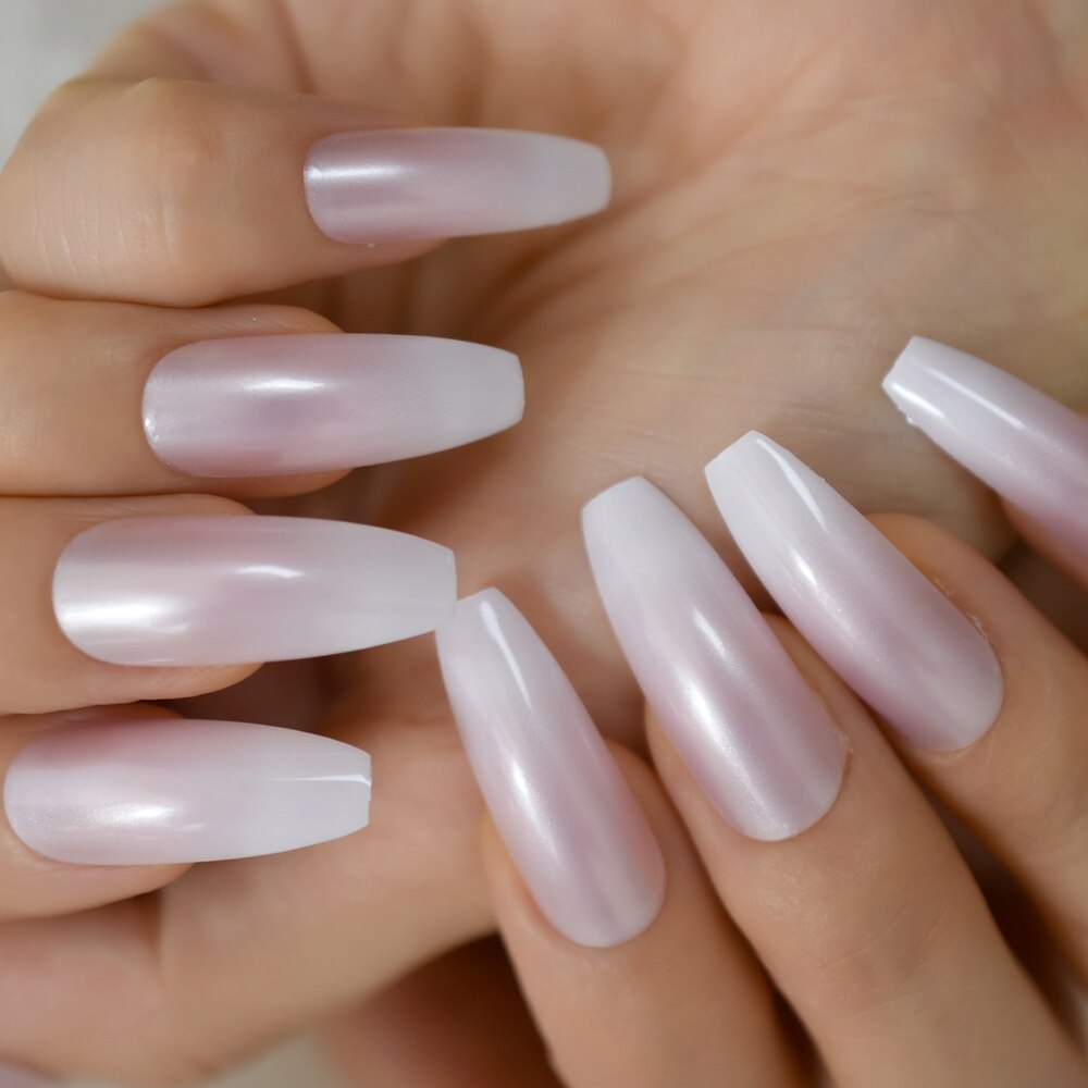 Ombre Press On Nails Pearl Shine Pink Ballerina Wh... – Grandado