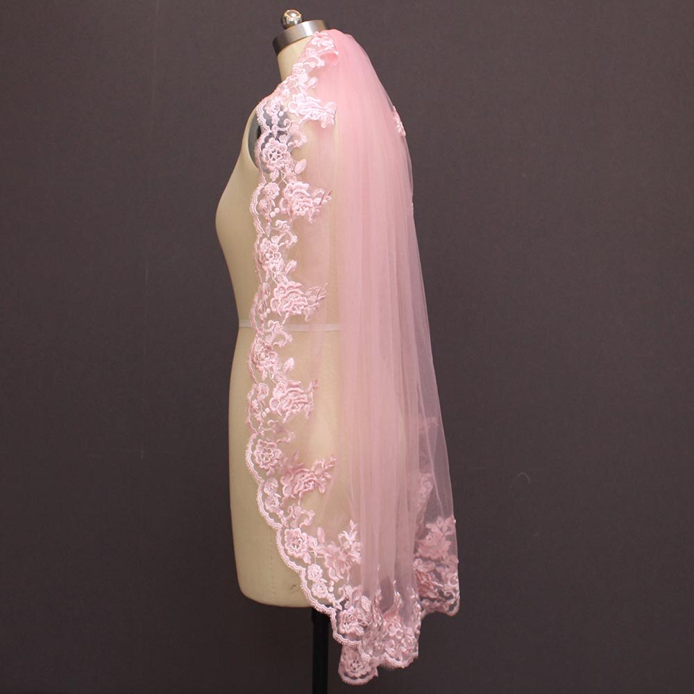 Real Photos One Layer Pink Lace Short Wedding Veil... – Vicedeal