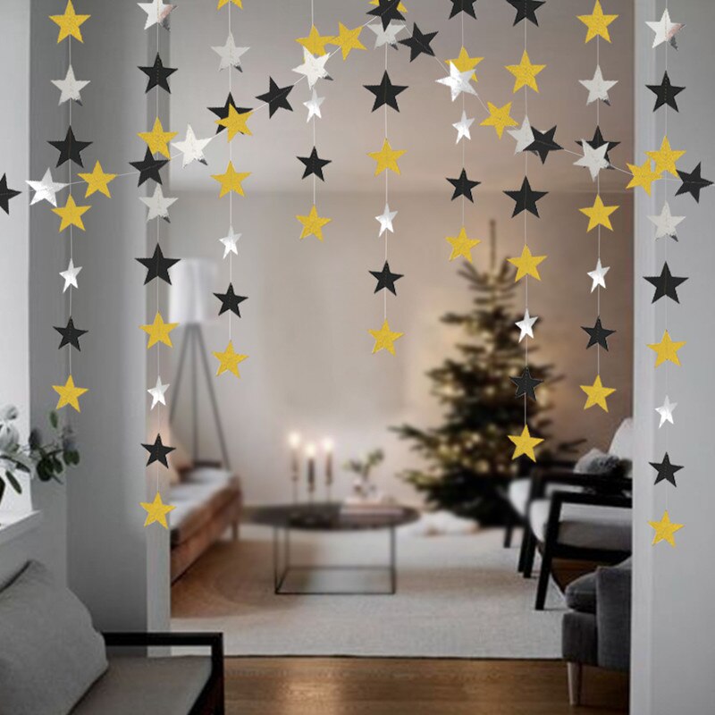 4 M Goud Zilver Zwart Papier Ster Vorm Slingers Ba... – Vicedeal