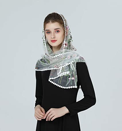 Catholic Chapel Veil Mantilla Lace Embroidery Scar... – Grandado
