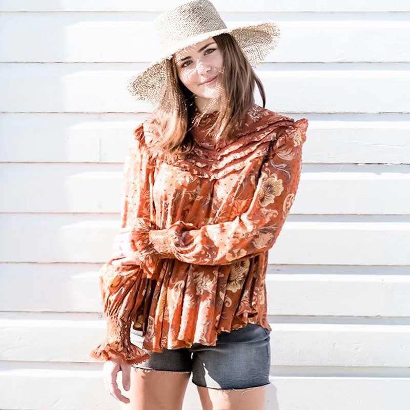 Boho Inspired paisley frill blouse women long slee... – Vicedeal