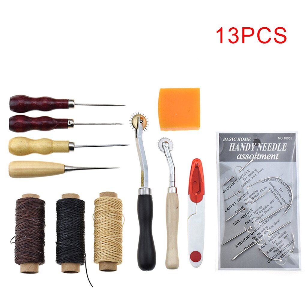 13pcs DIY Leather Craft Tools Set Waxed Thread Woo... – Grandado
