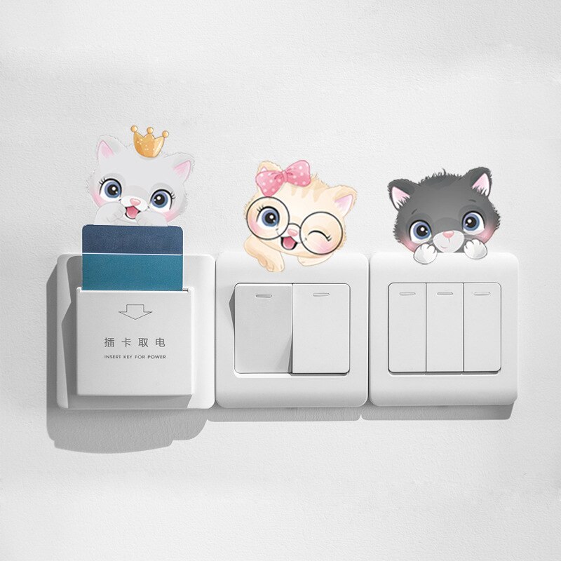 Cartoon Leuke Kat Schakelaar Stickers Slaapkamer W... – Vicedeal