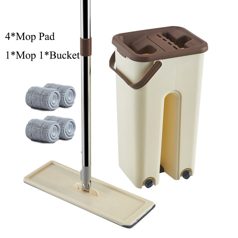 Fladklem moppe og spand håndfri vridende moppe gul... – Grandado