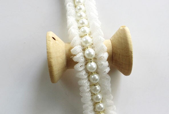 1yard Pink Lace Pearl Beaded Mesh Folded Lace Fabr... – Grandado