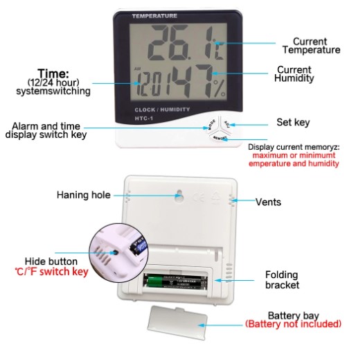HTC-1 LCD Electronic Digital Temperature Humidity ... – Vicedeal