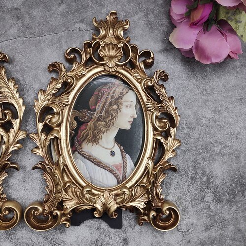 Retro Photo Frame Relief Golden Oval Modern Home D... – Grandado