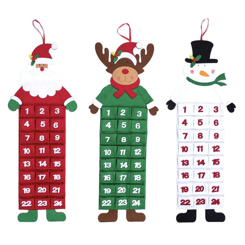 Filt jul adventskalender med fickor tomte/ren/snög... – Vicedeal
