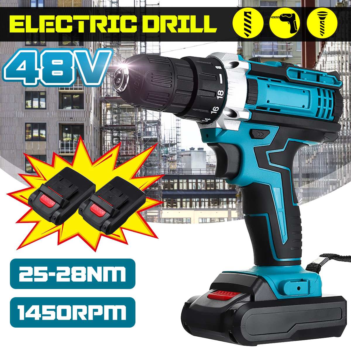 48V Cordless Drill Electric Screwdriver Dual Speed... – Grandado