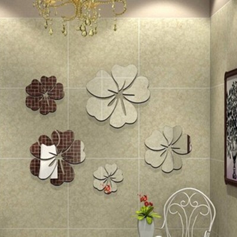 5pcs/set Hibiscus Flower Petal Crystal Mirror Wall... – Grandado