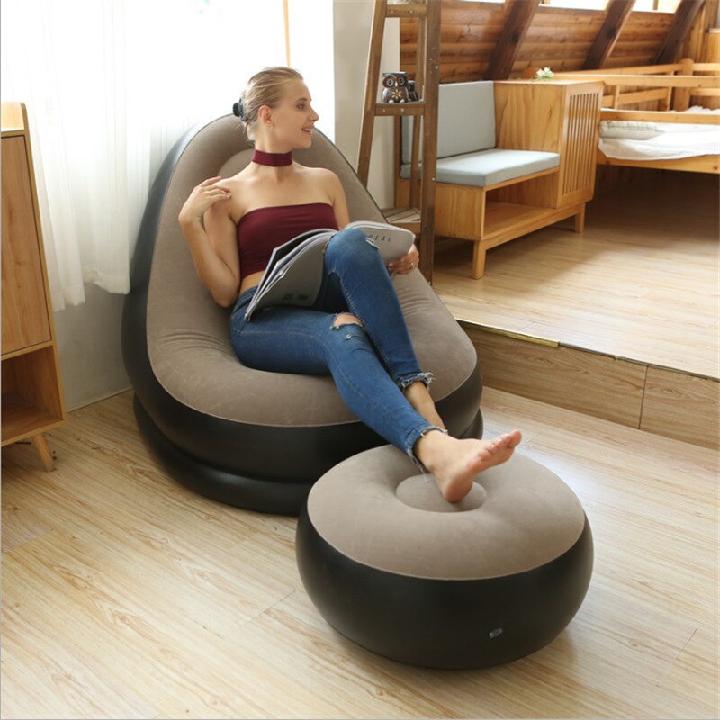 Inflatable Lounge Sofa Chair PVC Flocking Foldable... – Grandado