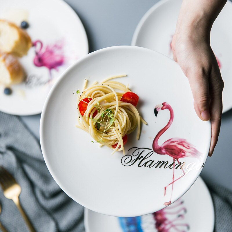 elegant keramisk tallerken rosa flamingo mønster v... – Grandado