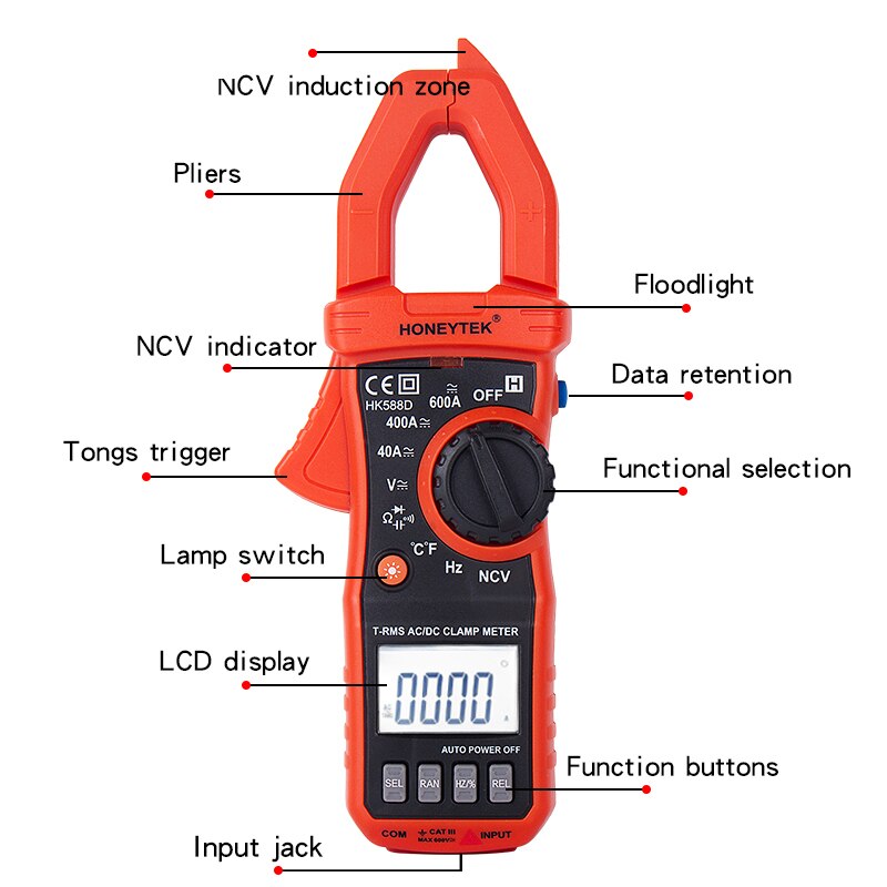HONEYTEK True RMS Multimeter Clamp Meter With Temp... – Vicedeal