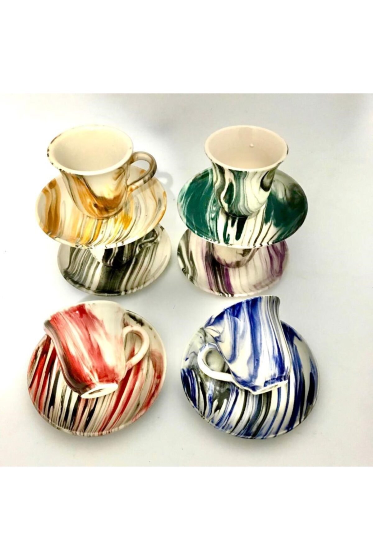 Handmade Set of 6 Ceramic Colorful Marbling Patter... – Vicedeal