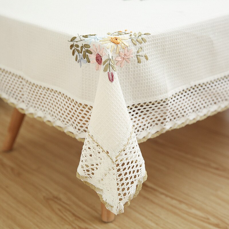 European Small Fresh Floral Tablecloth White Hollo... – Grandado