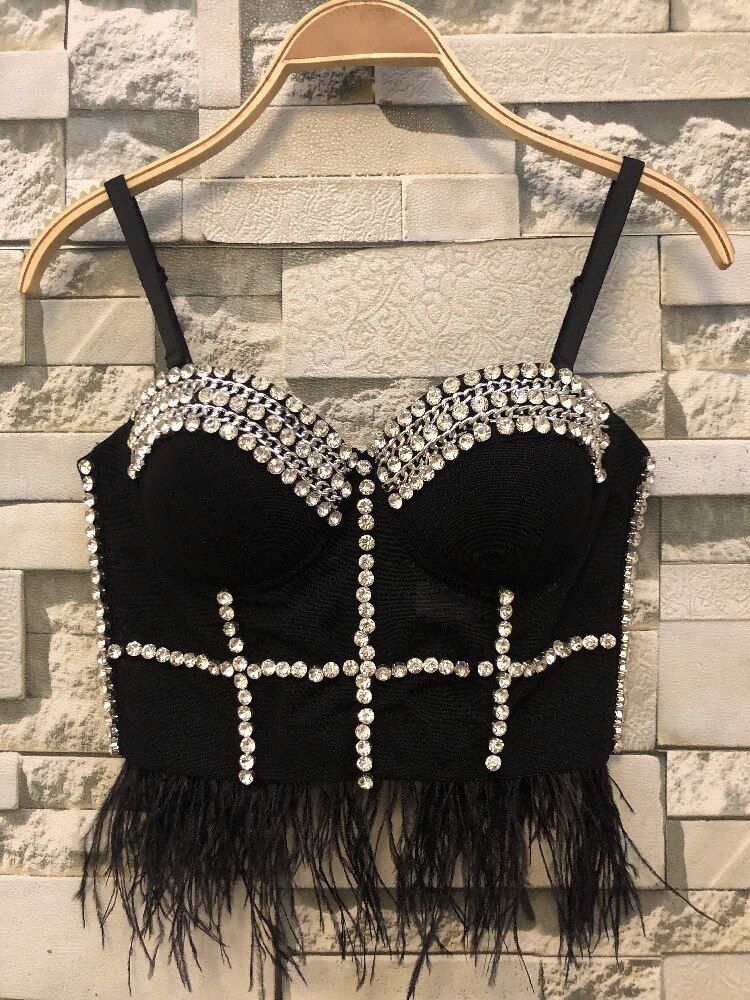 Echonight Rhinestone Feather Corset Top Bustier Pa... – LovingPrices