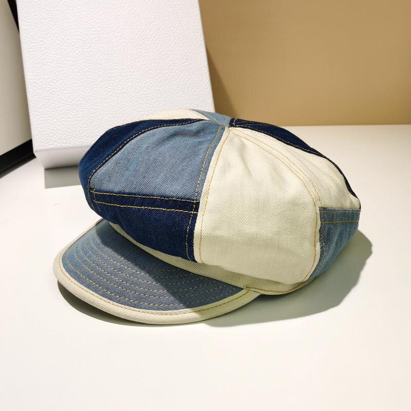 Newsboy Cap Patchwork Color Denim Hats For Women F... – Vicedeal