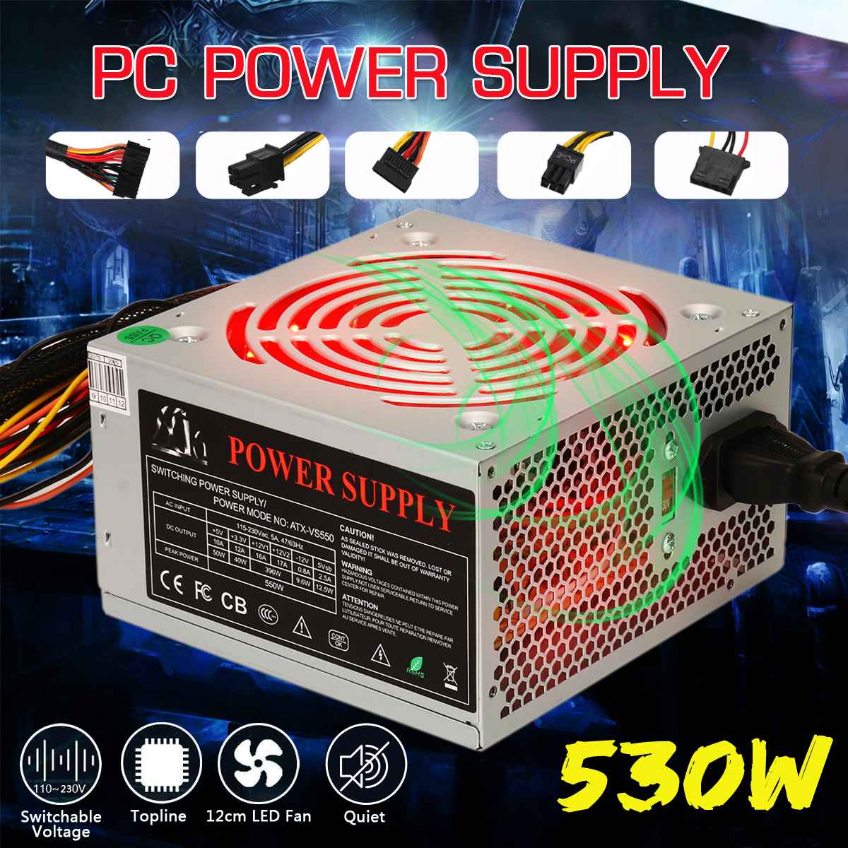530W PC Power Passive PFC With Flash Light Mute We... – Grandado