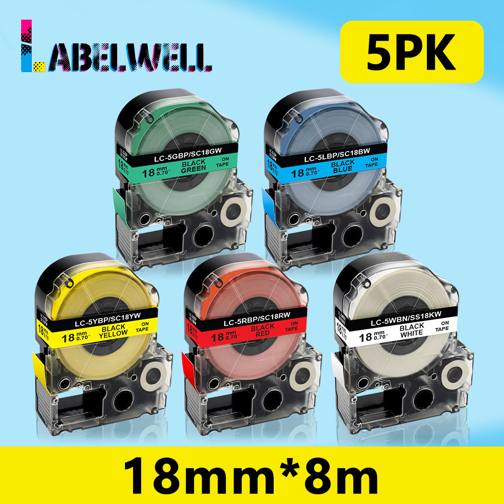 Labelwell 5PK SS18KW LC-5WBN 18mm Label Tapes comp... – Vicedeal