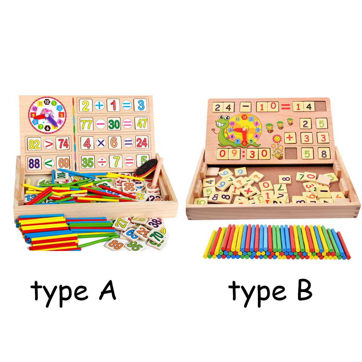 Kids Maths Teaching Box Set Children Wooden Number... – Grandado