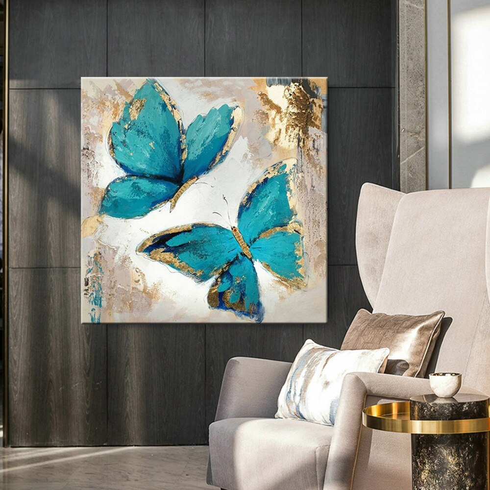 Nordic Minimalist Blue Butterfly Animal Canvas Pai... – Grandado