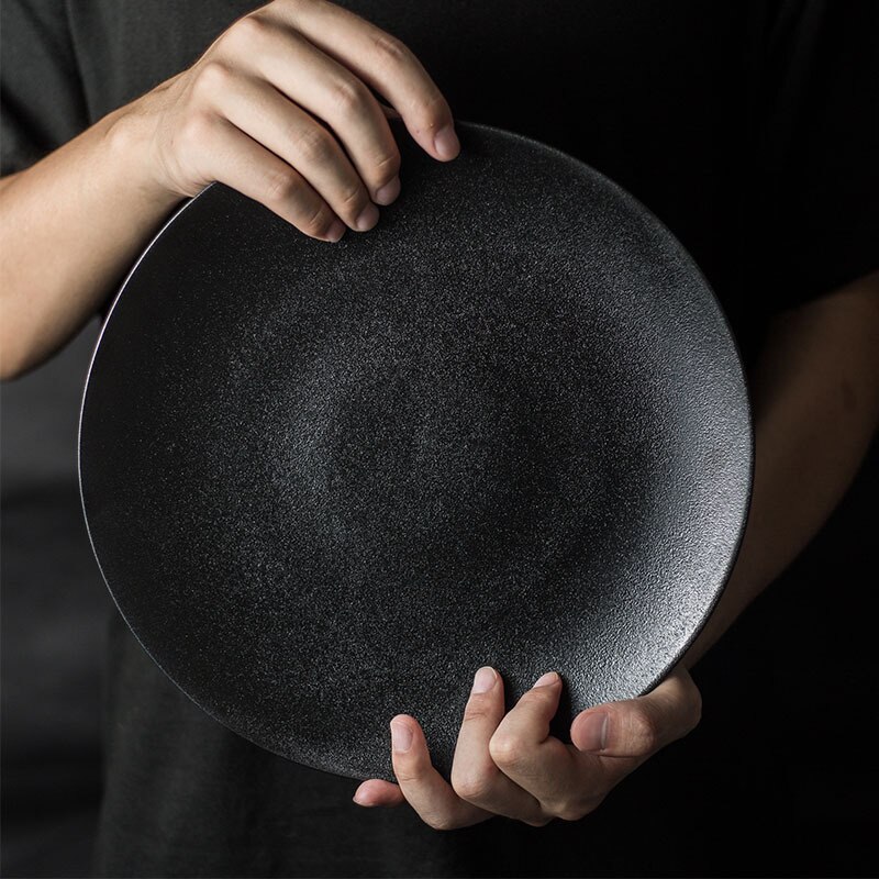 Ceramic home black frosted western food plate stea... – Grandado
