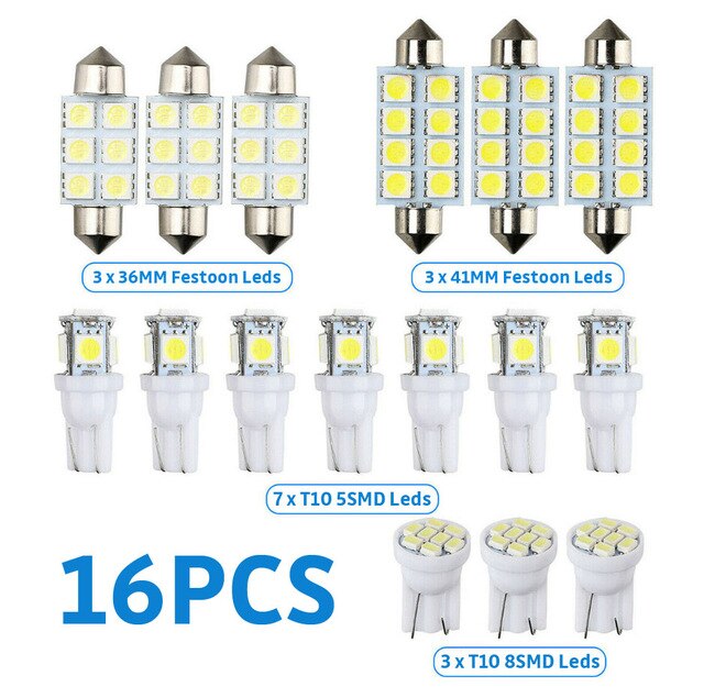 16PCS 6500K Bright White LED Bulb Interior Lights ... – Grandado