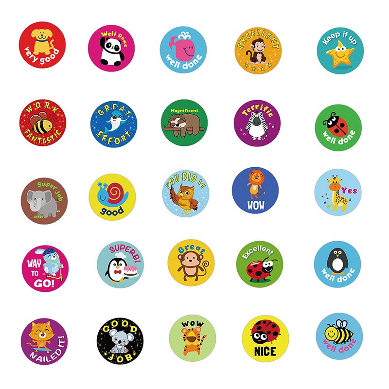 50 Pcs Cartoon Animal Reward Encouragement Sticker... – Grandado