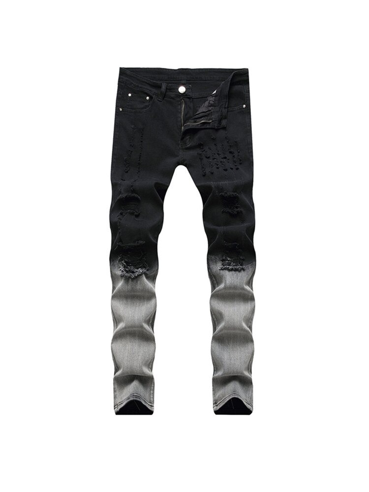 Gradient Kleur Gescheurde Jeans Mannen Casual Slim... – Vicedeal