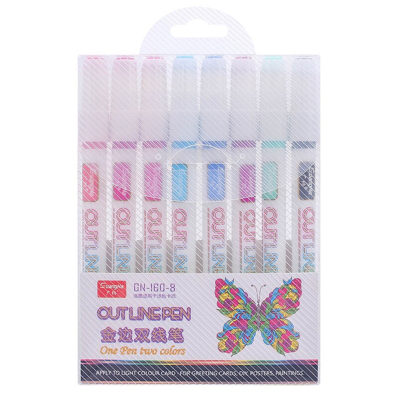 8/12 Colors Double Line Pen Art Markers Golden Out... – Grandado