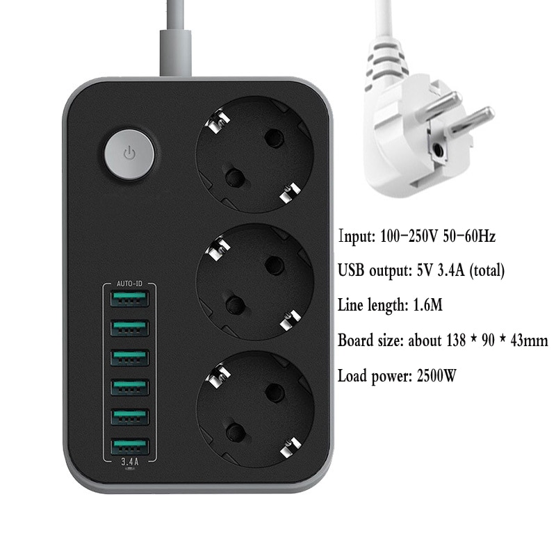 2 Round Pin EU Plug Power Board Switch 3USB / 4USB... – Grandado
