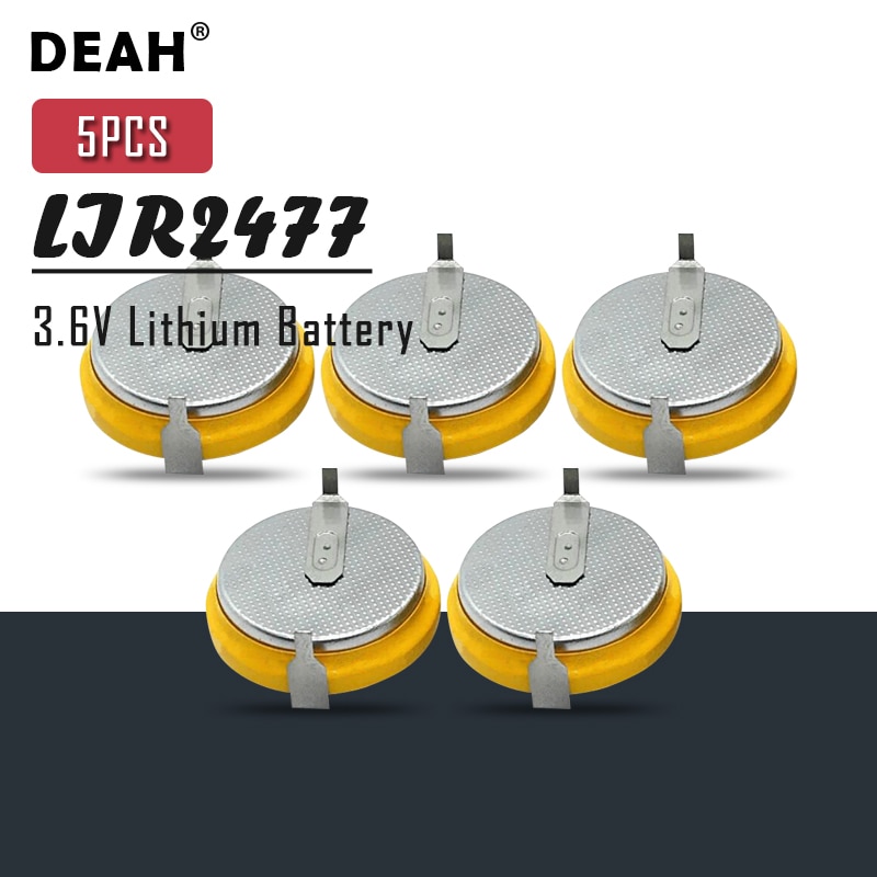 5PCS/LOT DEAH H type horizontal LIR2477 2477 3.6V Button Battery with 2 ...