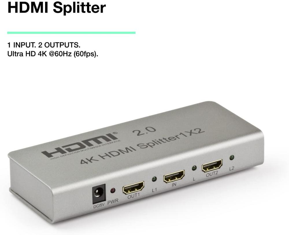 1x2 HDMI Splitter 2 Port 1 in - 2 Out Ultra HD 4K/... – Vicedeal