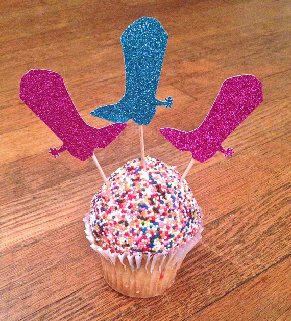 glitter Cowboy Boot Cupcake Toppers birthday count... – Vicedeal