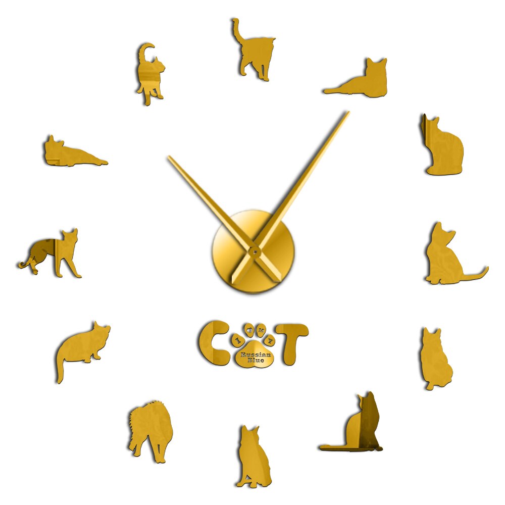 I Love My Russian Blue Cat Mirror Effect Wall Cloc... – Grandado