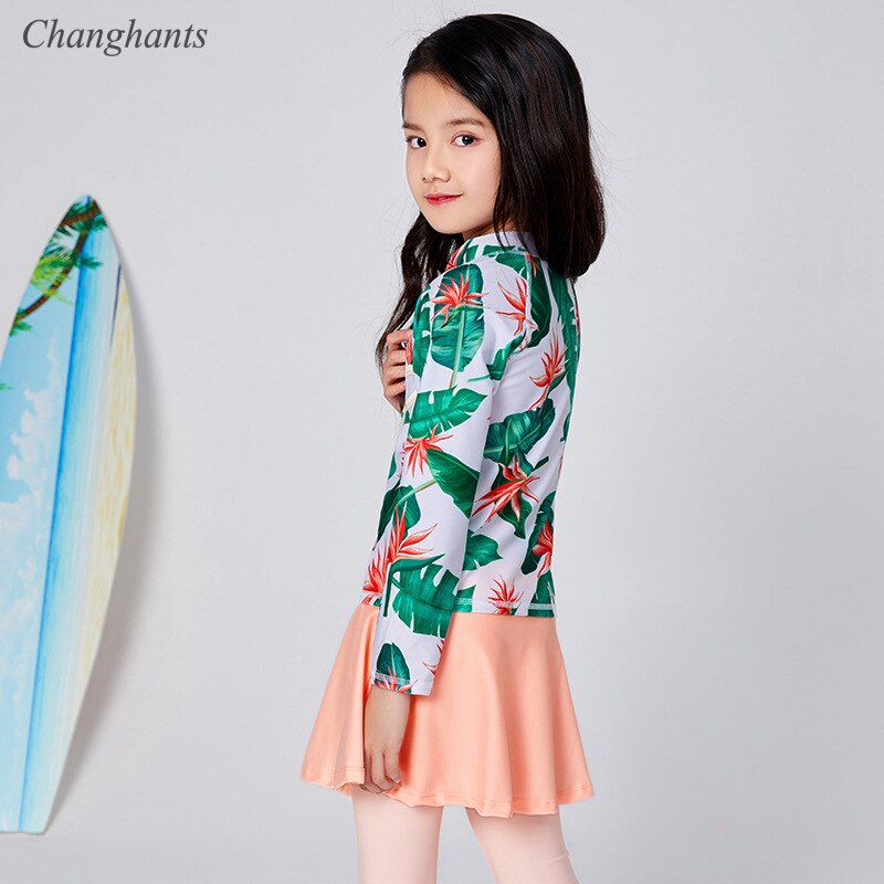 2-12 Y Girls Rash Guards Green Leaves Kids 2 Piece... – Grandado