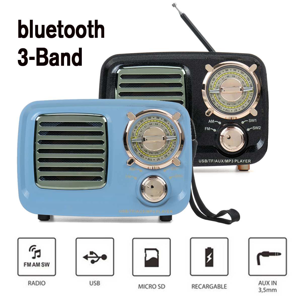Bluetooth Tragbare Retro Radio Bass Lautsprecher F... – Vicedeal