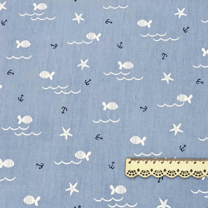 Fish Printed Cotton Twill Fabric Cotton fabric by ... – Grandado