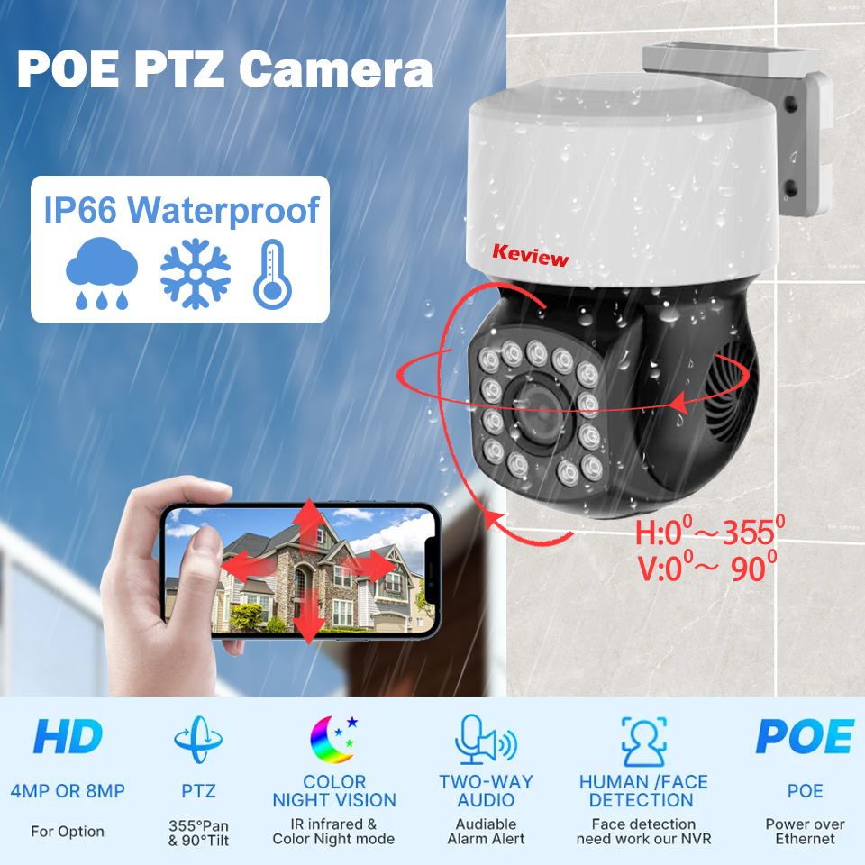 4K 8MP POE PTZ IP Camera XMeye 5X Digital Zoom Fac... – Grandado