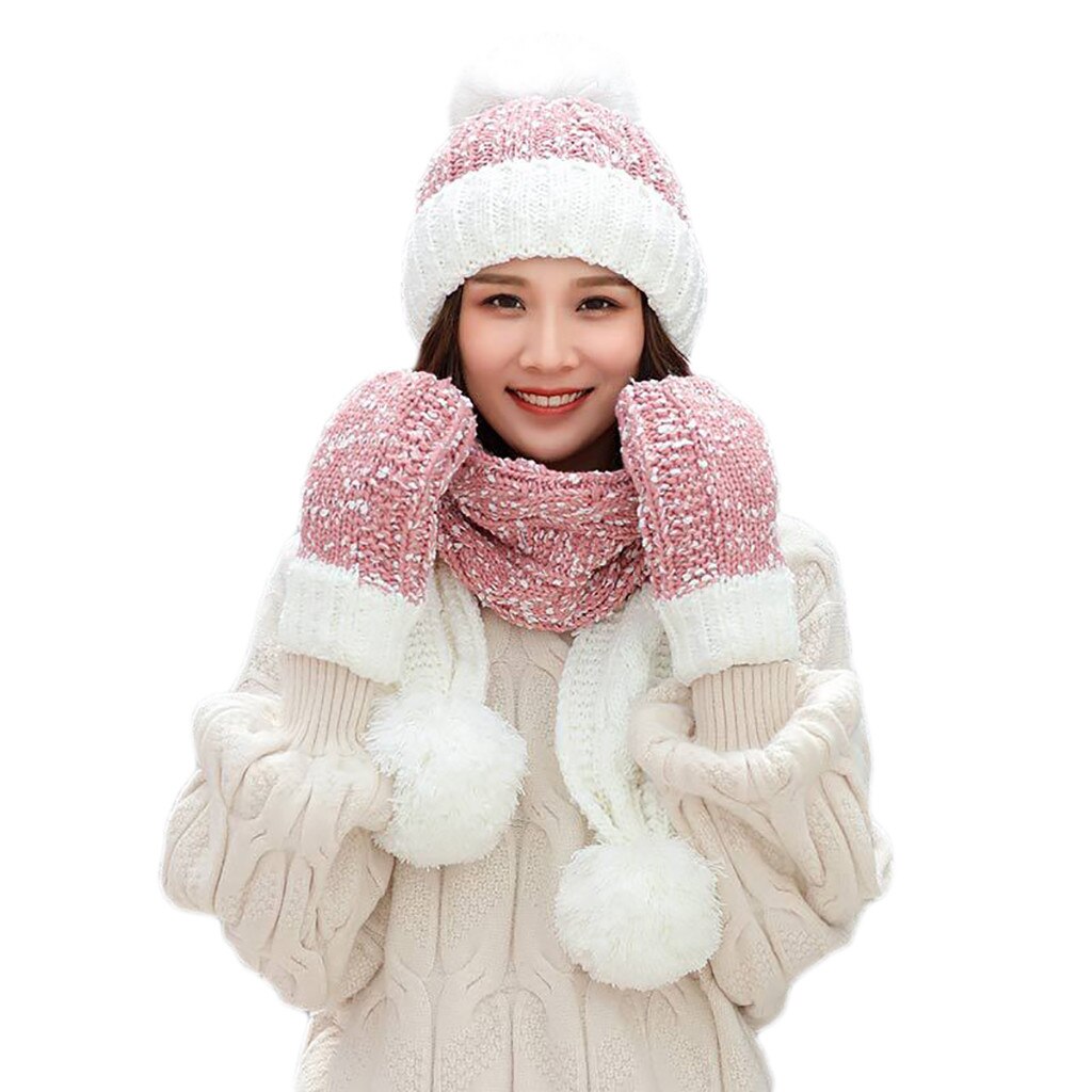 3Pc Vrouwen Gebreide Muts Sjaal Handschoen Sets Wi... – Grandado