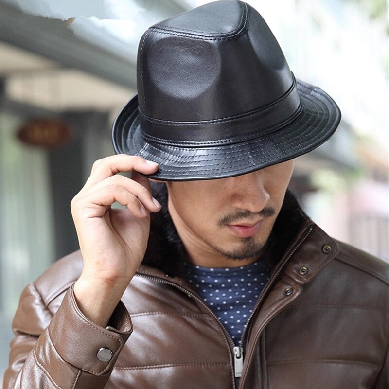 PU Leather Fedora Hats Vintage Jazz Cap, Cowboy Ge... – Grandado